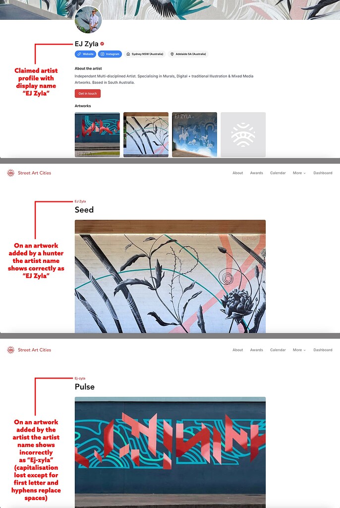 Artist name differences for artist created artworks - Support - Street ...